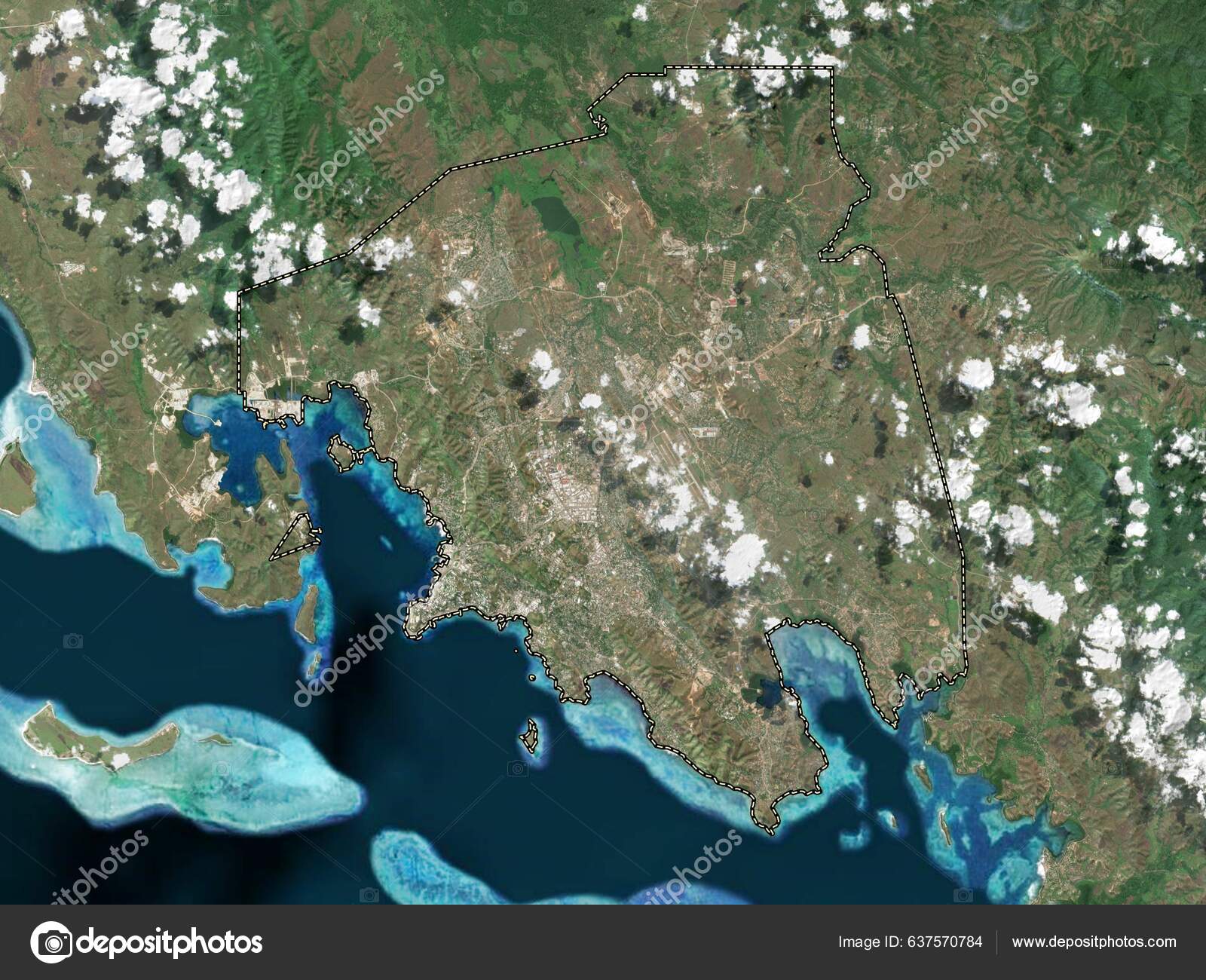 Port Moresby District Papua New Guinea Low Resolution Satellite Map ...