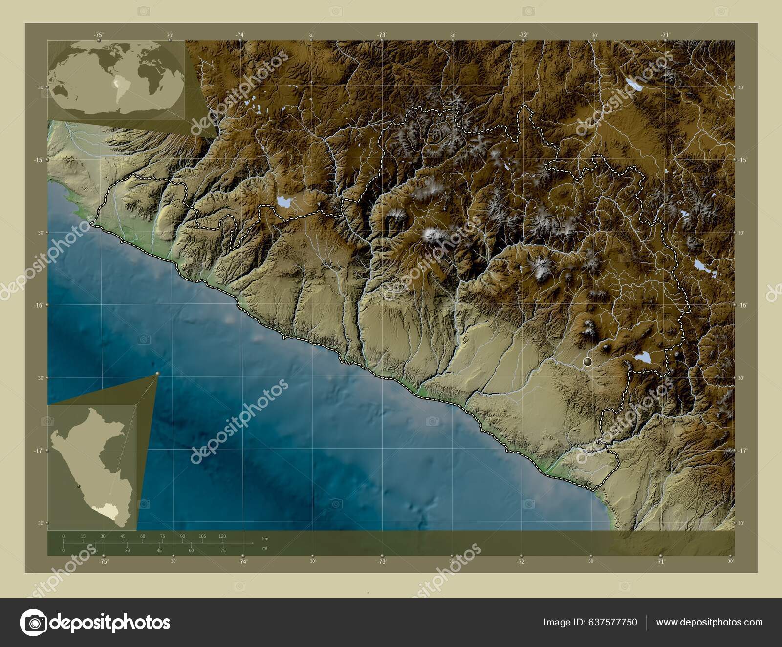 Arequipa Region Peru Elevation Map Colored Wiki Style Lakes Rivers — Stock Photo © Yarr65 #637577750