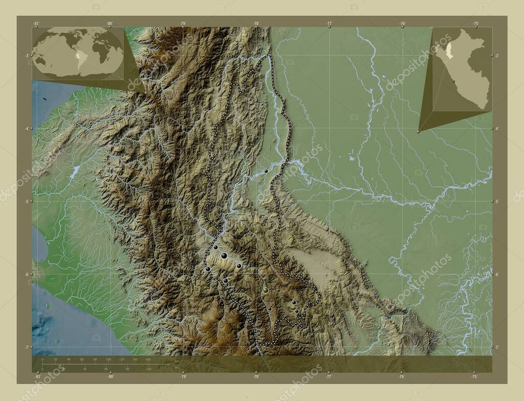 Amazonas, region of Peru. Elevation map colored in wiki style with ...