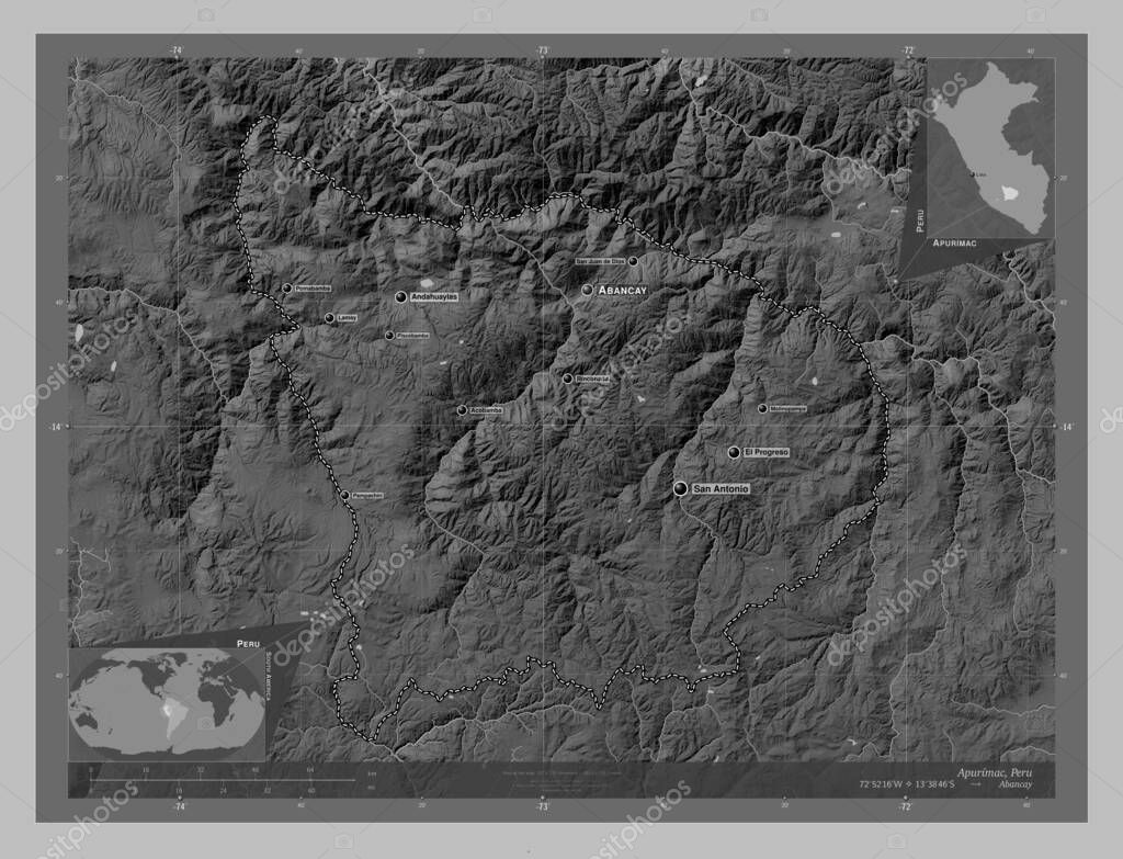 Apurímac, región del Perú. Mapa de elevación a escala de grises con ...