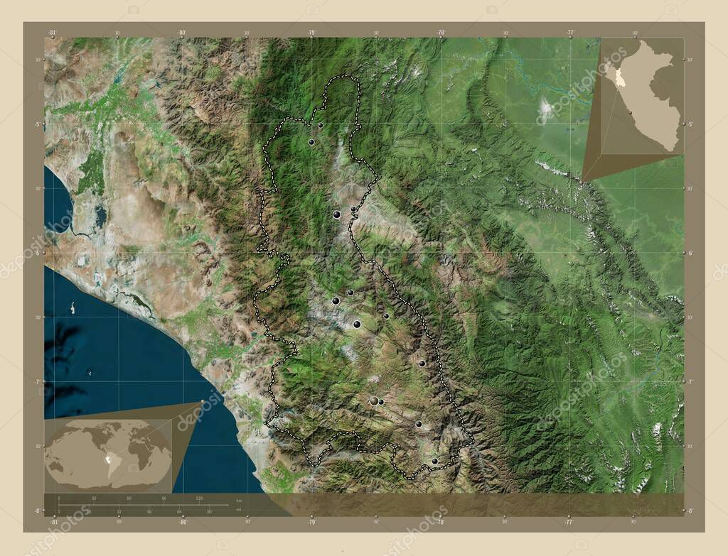 Cajamarca, región del Perú. Mapa satelital de alta resolución ...