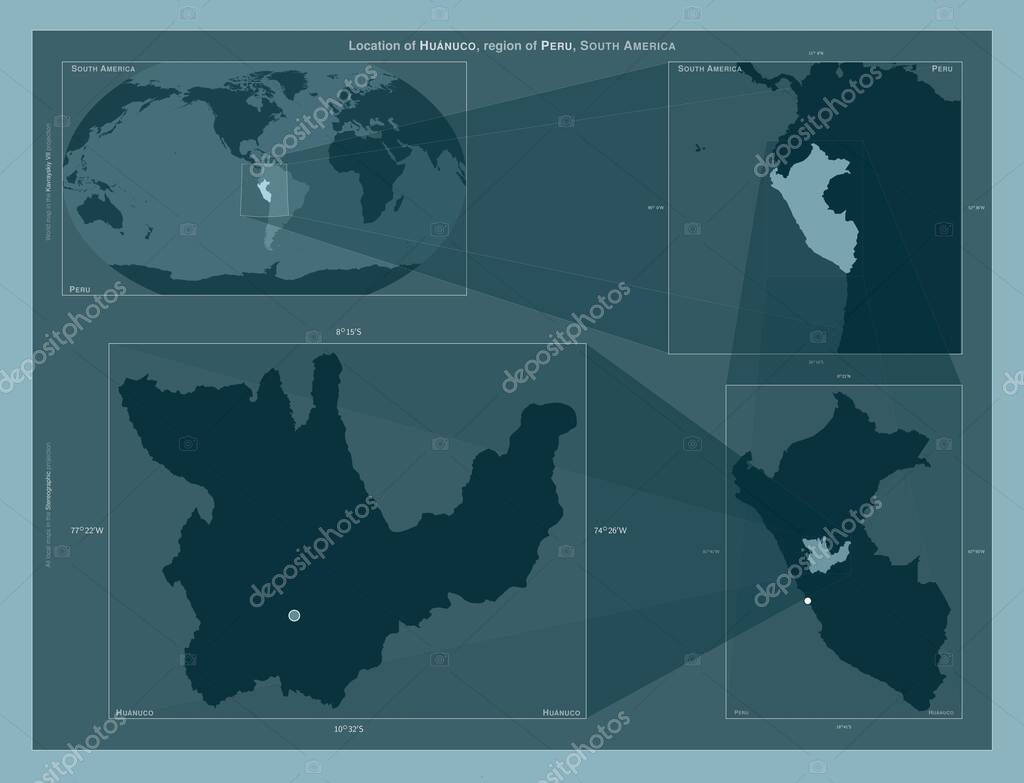 Huanuco, región de Perú. Diagrama que muestra la ubicación de la región ...