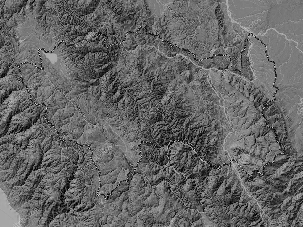 Junin, region of Peru. Bilevel elevation map with lakes and rivers 2023