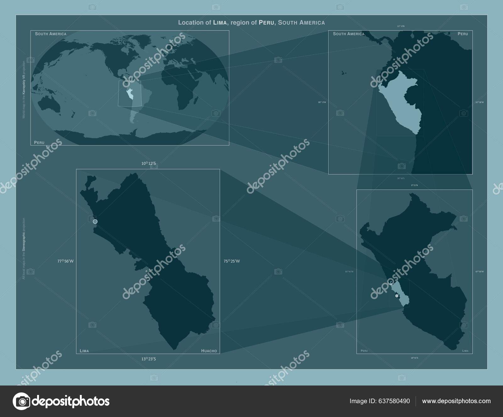 Lima Region Peru Diagram Showing Location Region Larger Scale Maps ...