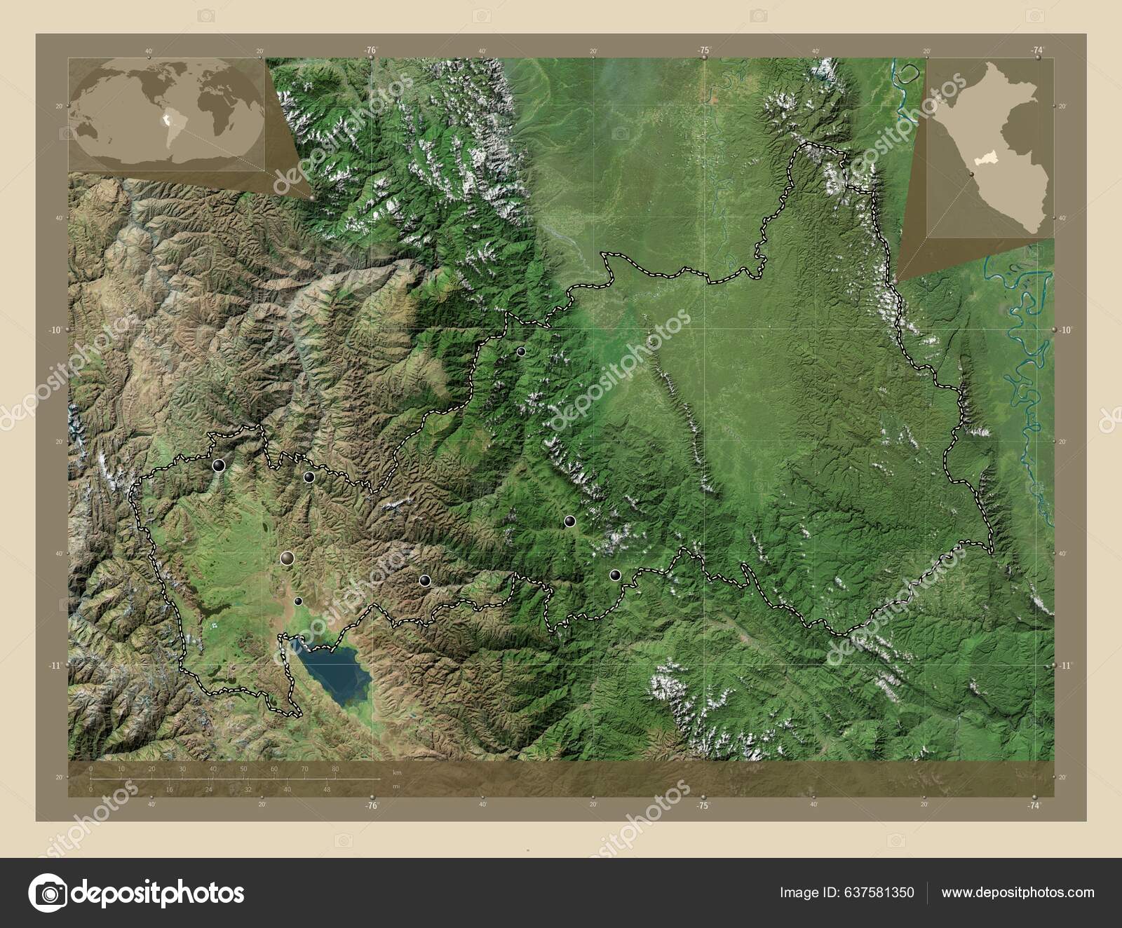 Pasco Region Peru High Resolution Satellite Map Locations Major Cities ...