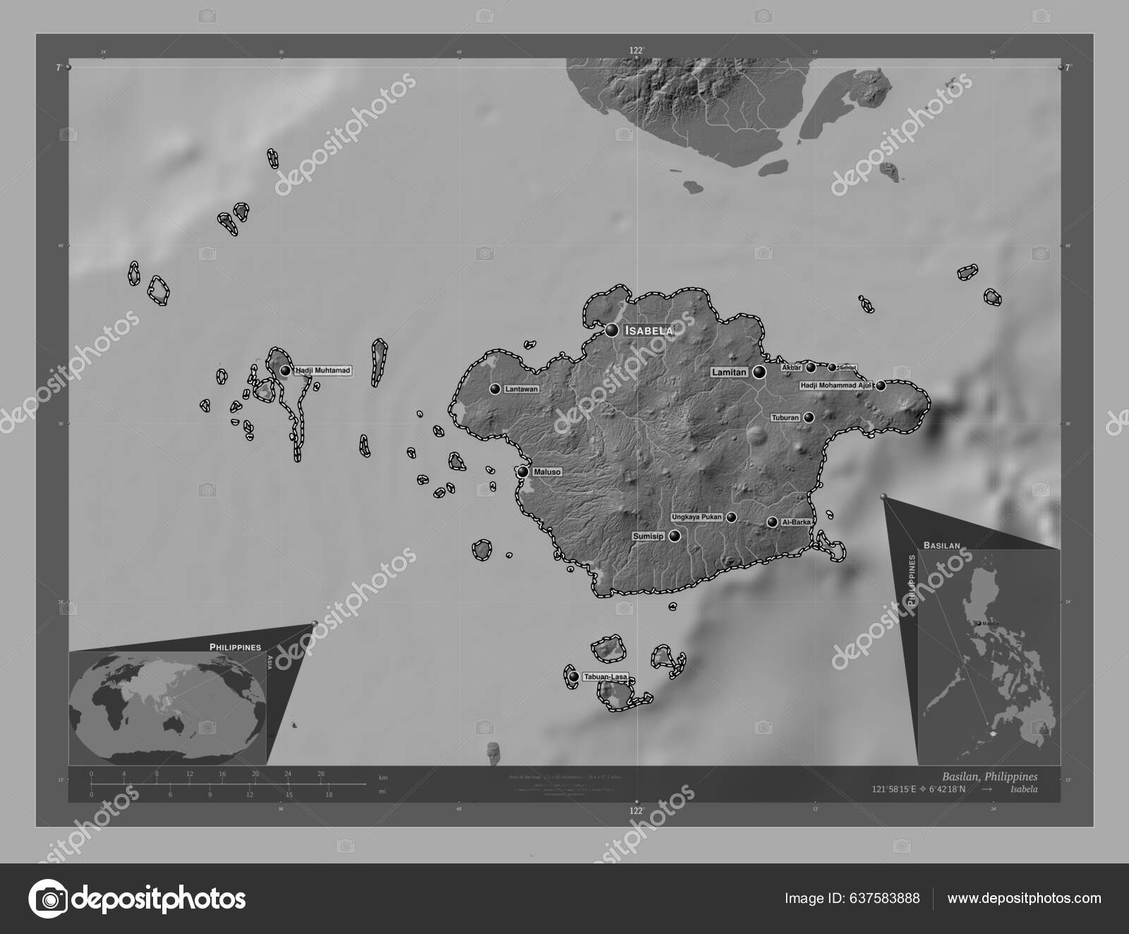 Basilan Province Philippines Bilevel Elevation Map Lakes Rivers ...