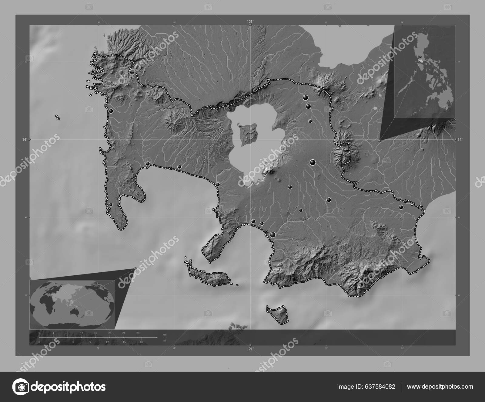 Batangas Province Philippines Bilevel Elevation Map Lakes Rivers ...