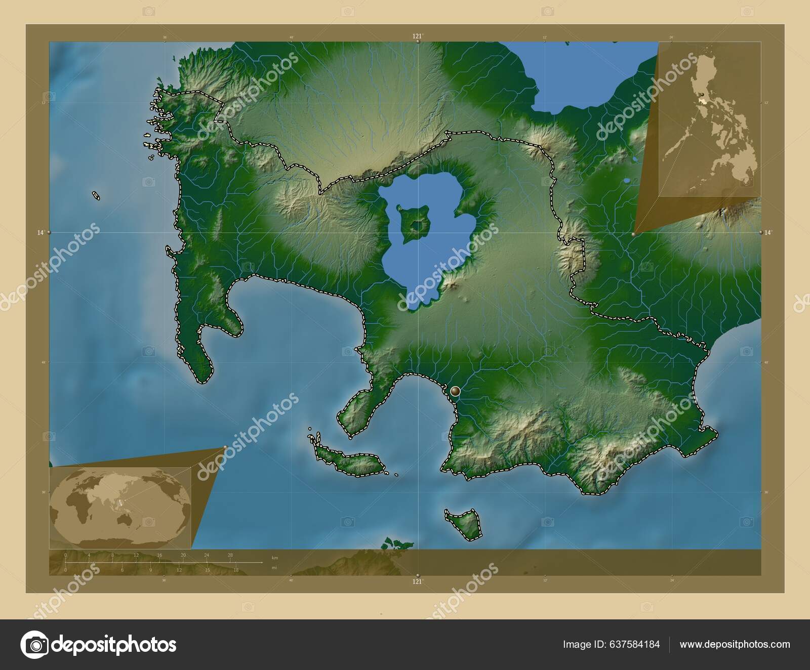 Batangas Province Philippines Colored Elevation Map Lakes Rivers Corner ...