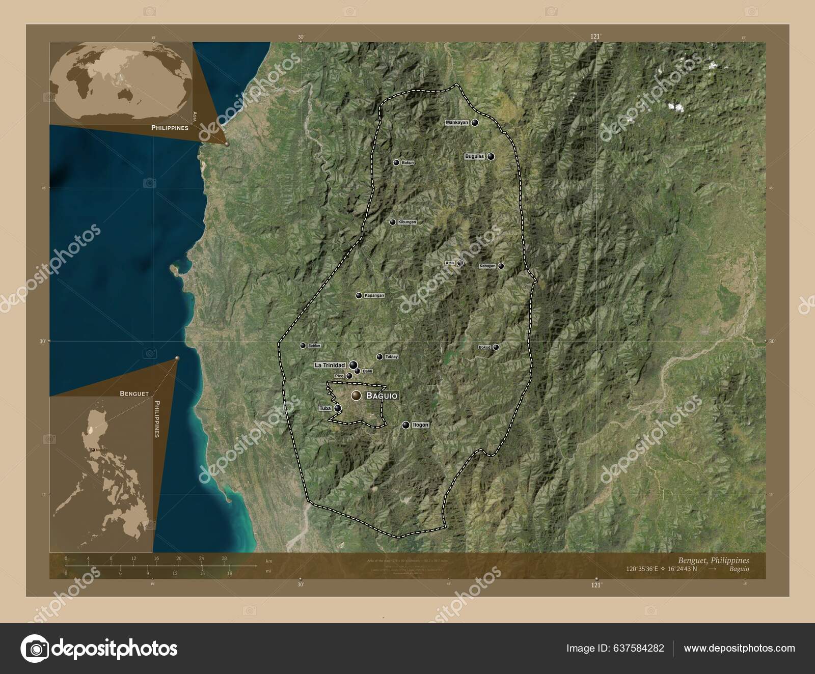 Benguet Province Philippines Low Resolution Satellite Map Locations ...