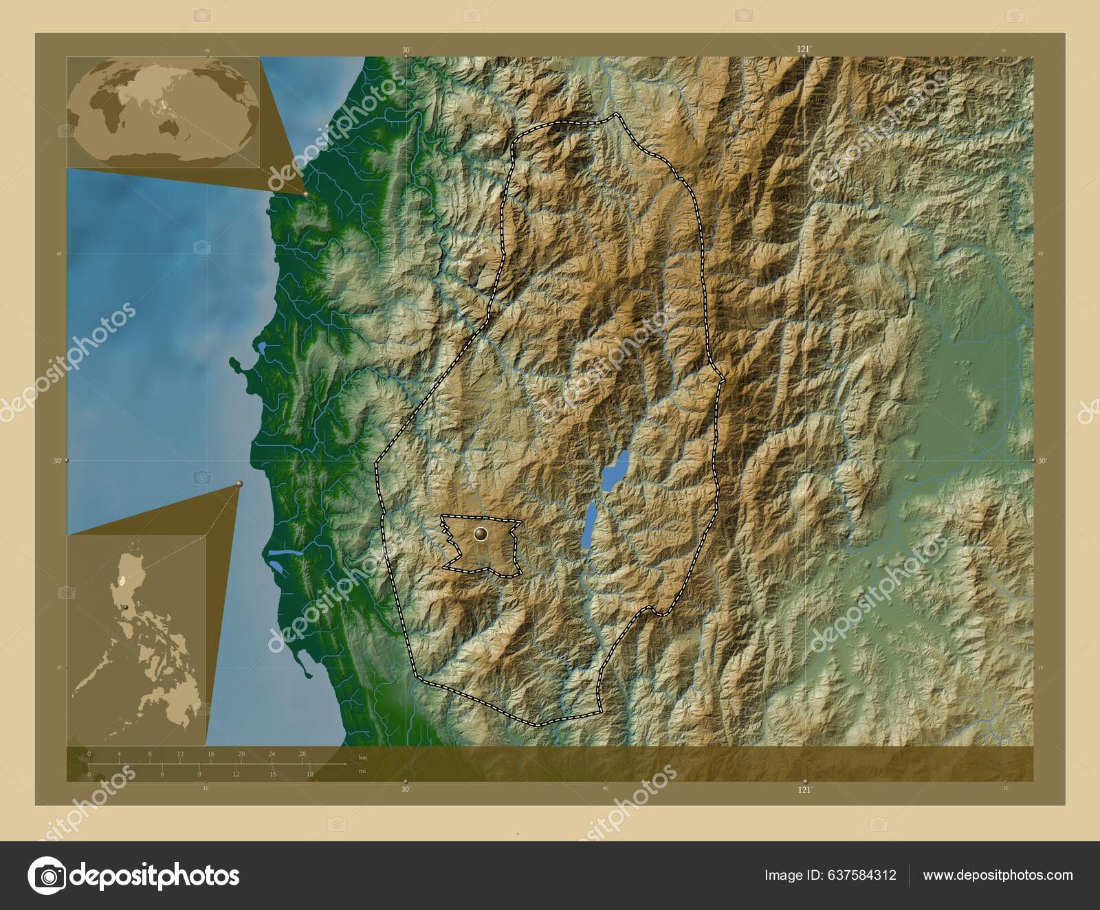 Benguet Province Philippines Colored Elevation Map Lakes Rivers Corner ...