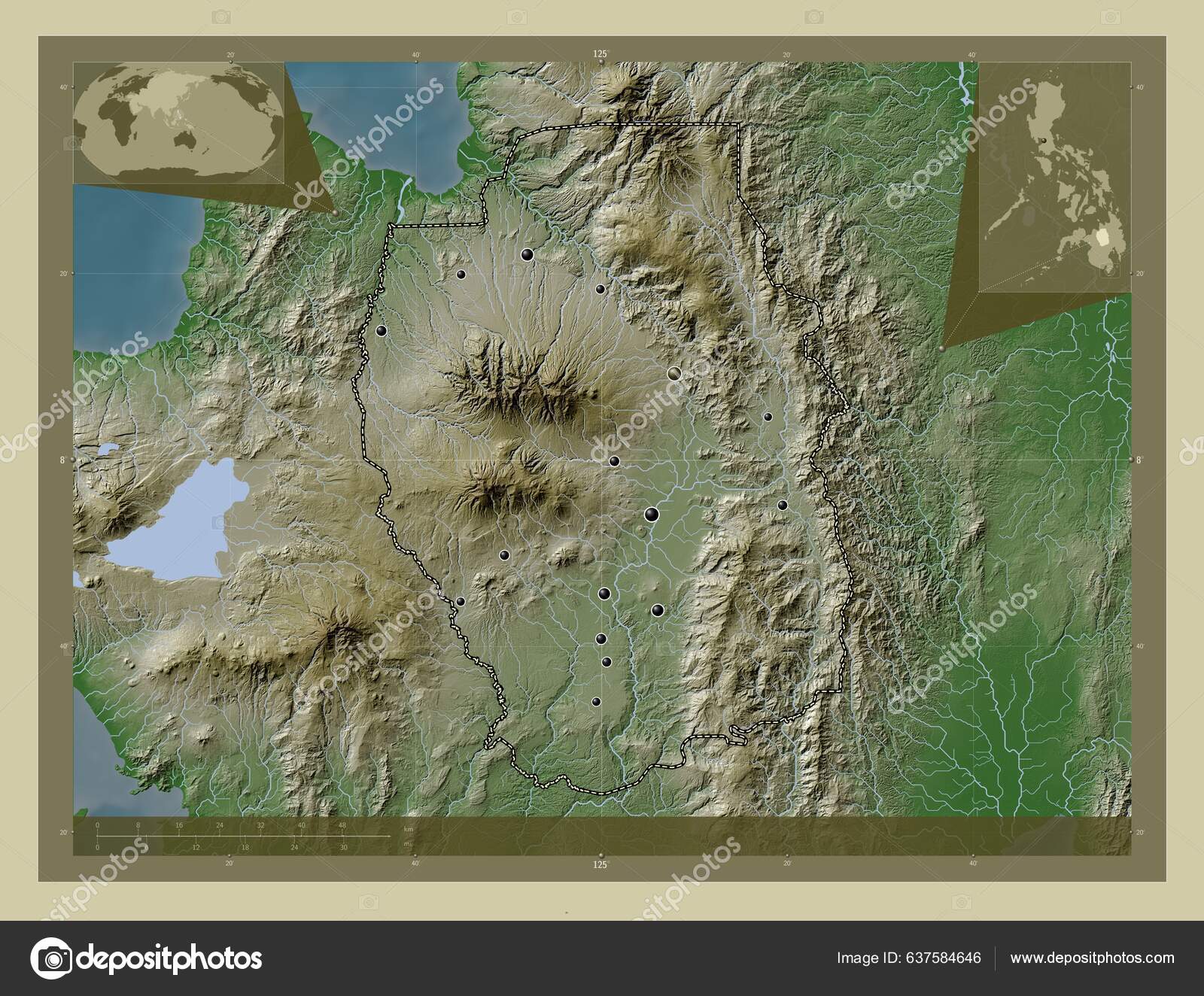 Bukidnon Province Philippines Elevation Map Colored Wiki Style Lakes ...