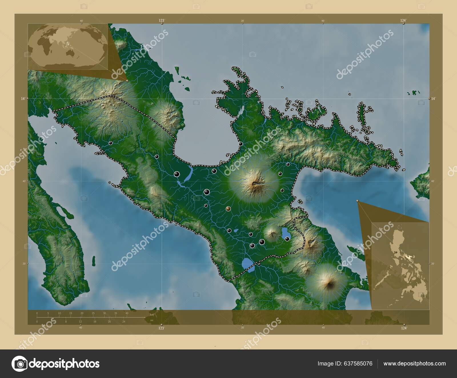 Camarines Sur Province Philippines Colored Elevation Map Lakes Rivers ...