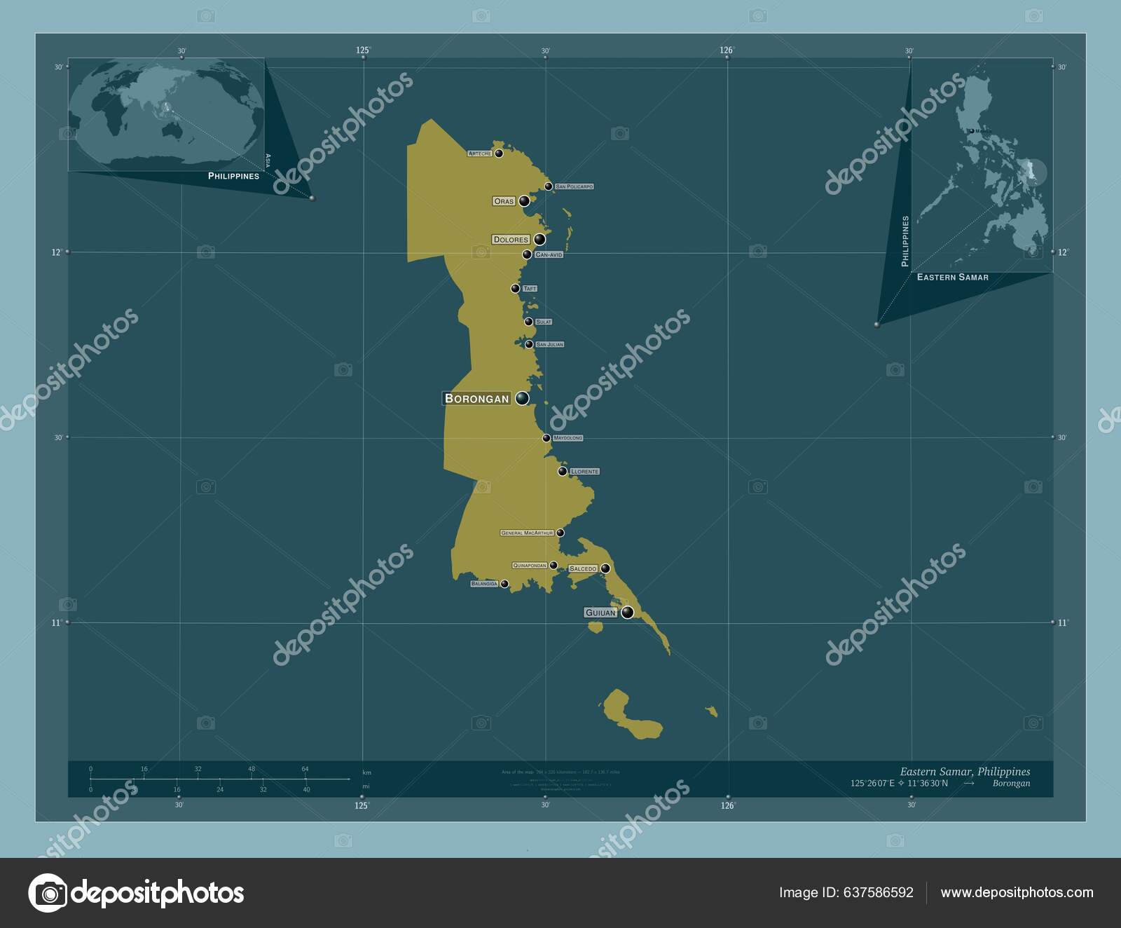Eastern Samar Province Philippines Solid Color Shape Locations Names ...