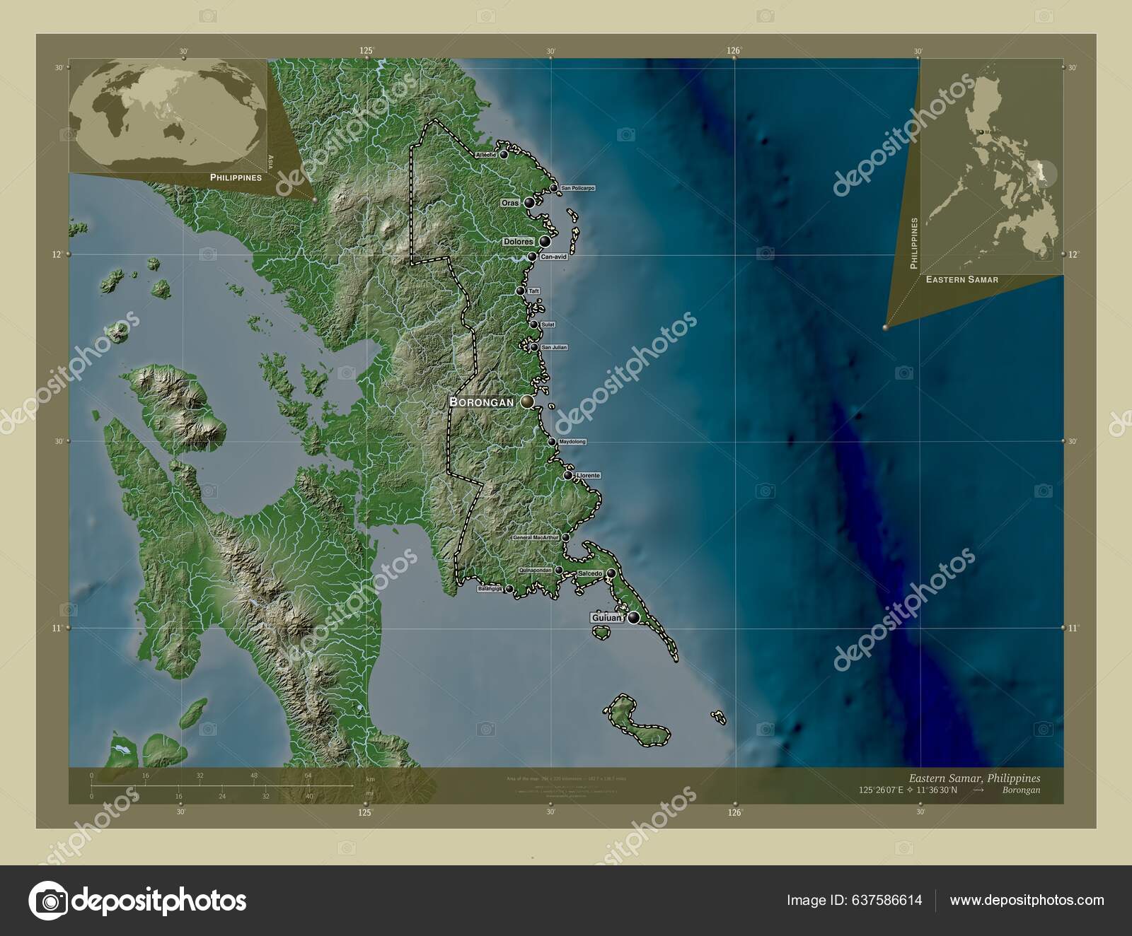 Eastern Samar Province Philippines Elevation Map Colored Wiki Style ...
