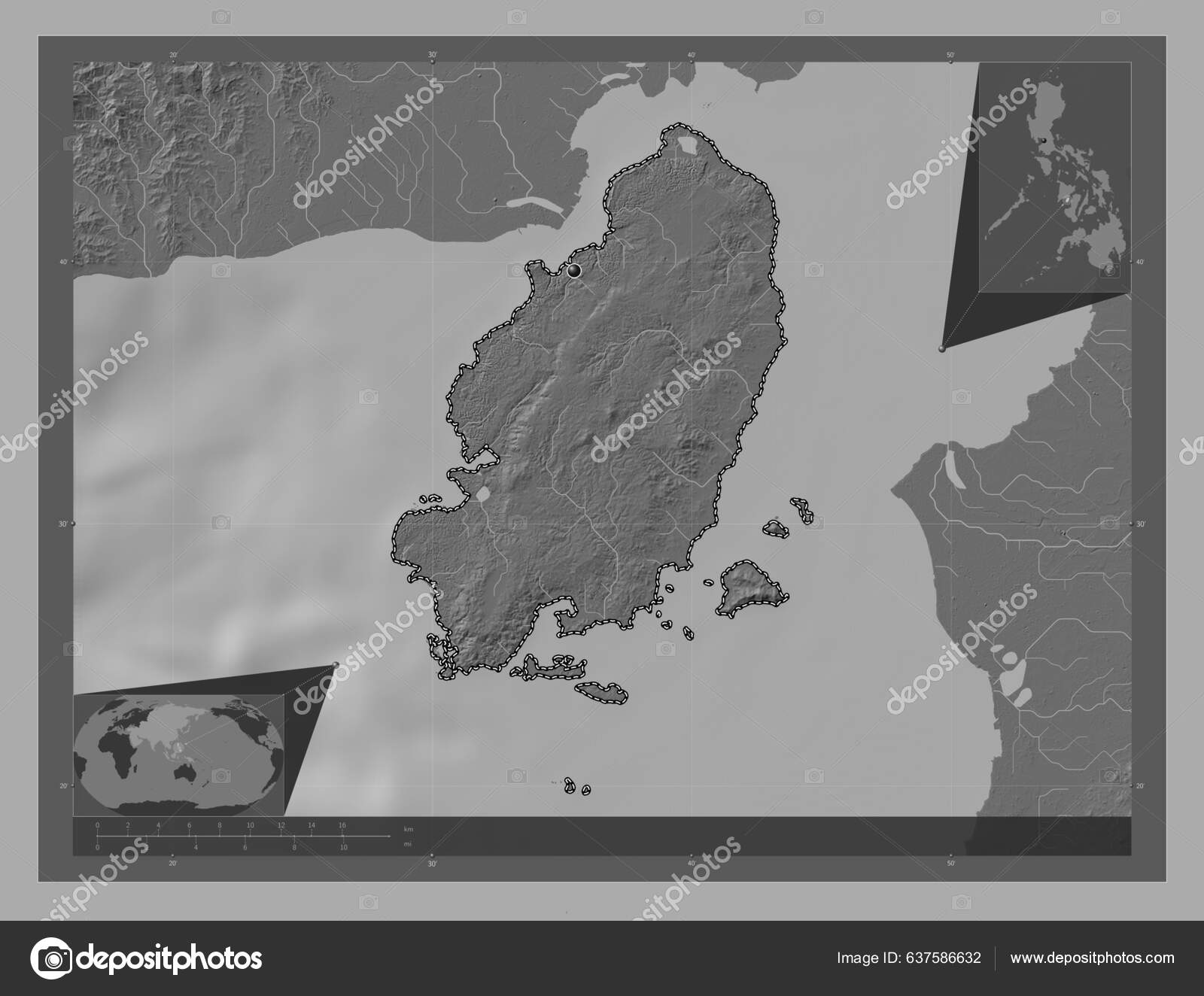 Guimaras Province Philippines Bilevel Elevation Map Lakes Rivers Corner ...