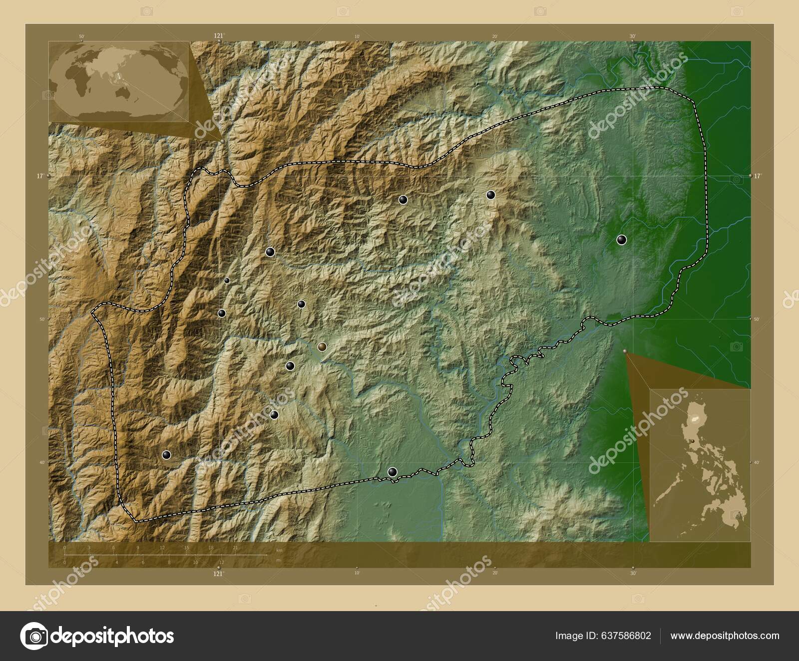 Ifugao Province Philippines Colored Elevation Map Lakes Rivers ...