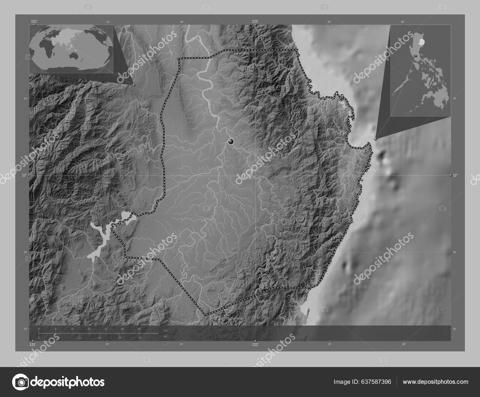 Isabela Province Philippines Grayscale Elevation Map Lakes Rivers ...