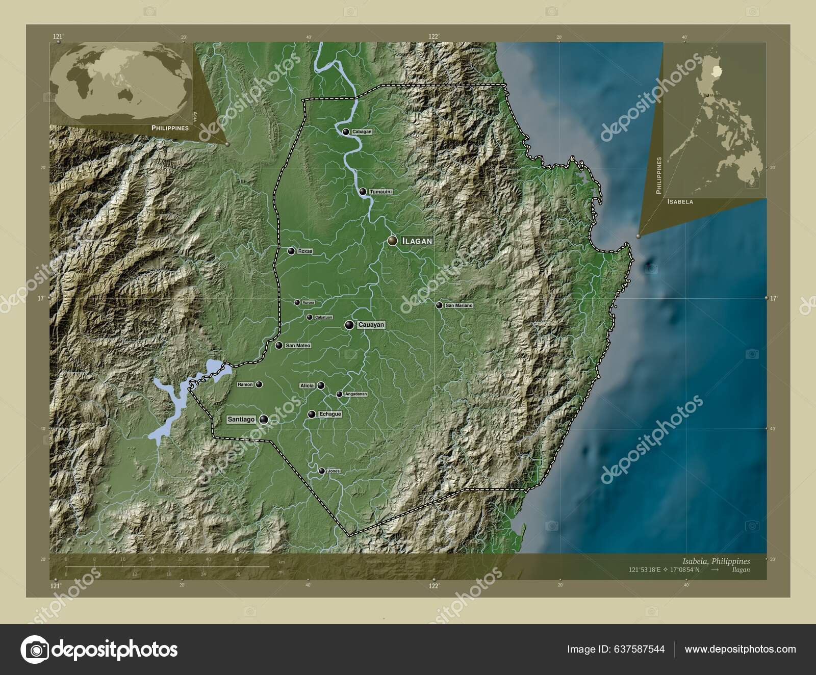 Isabela Province Philippines Elevation Map Colored Wiki Style Lakes ...