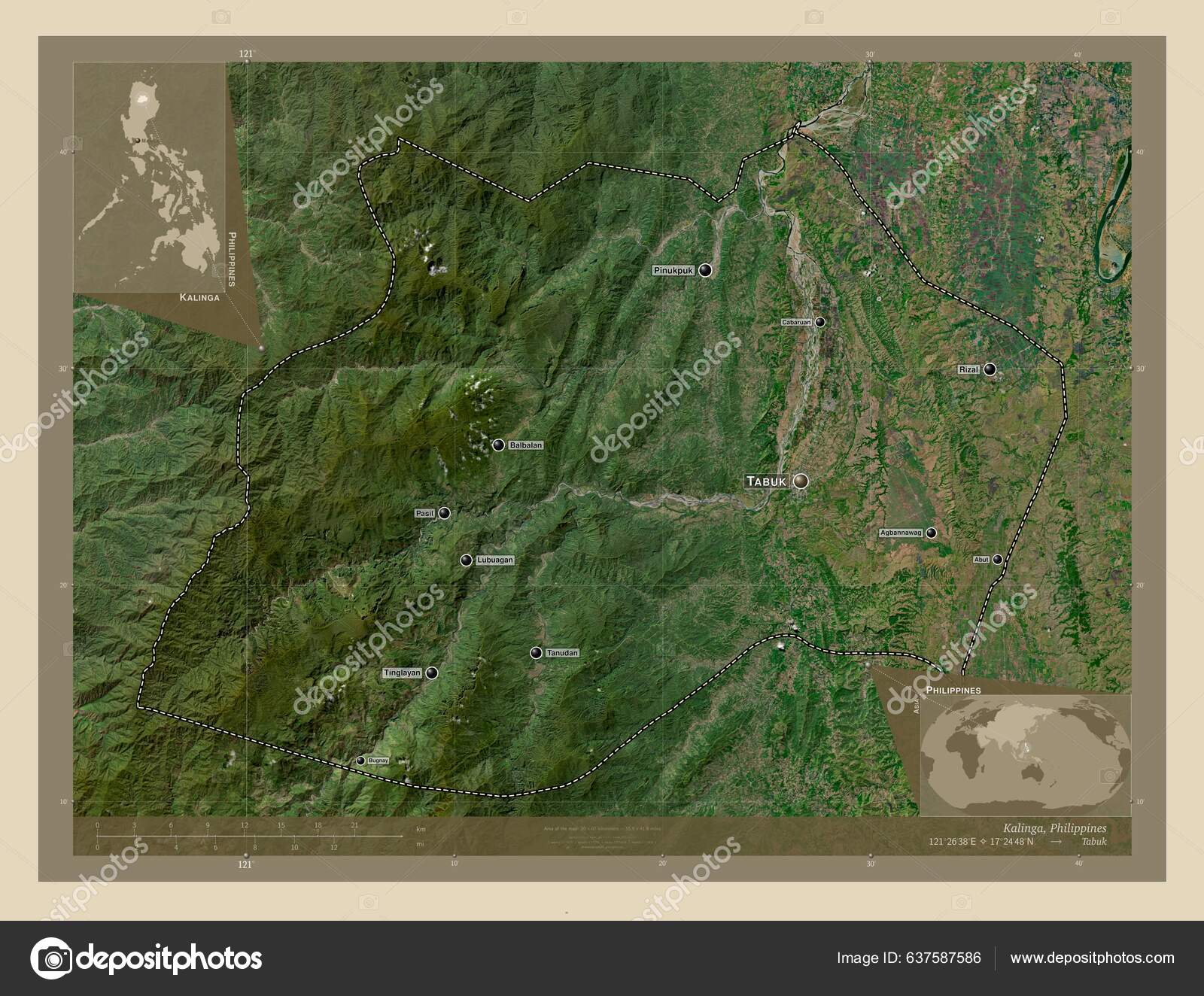 Kalinga Province Philippines High Resolution Satellite Map Locations ...