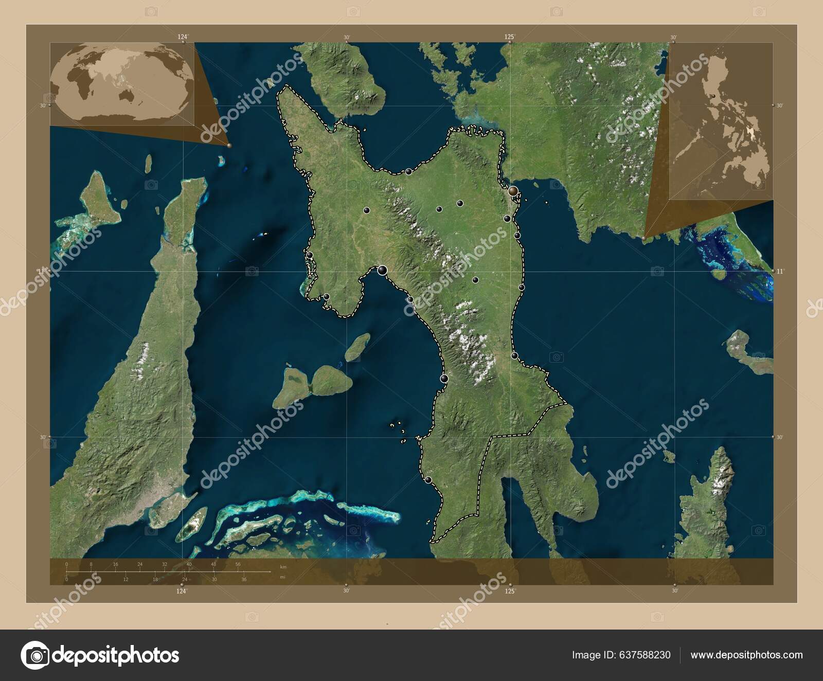 Leyte Province Philippines Low Resolution Satellite Map Locations Major ...