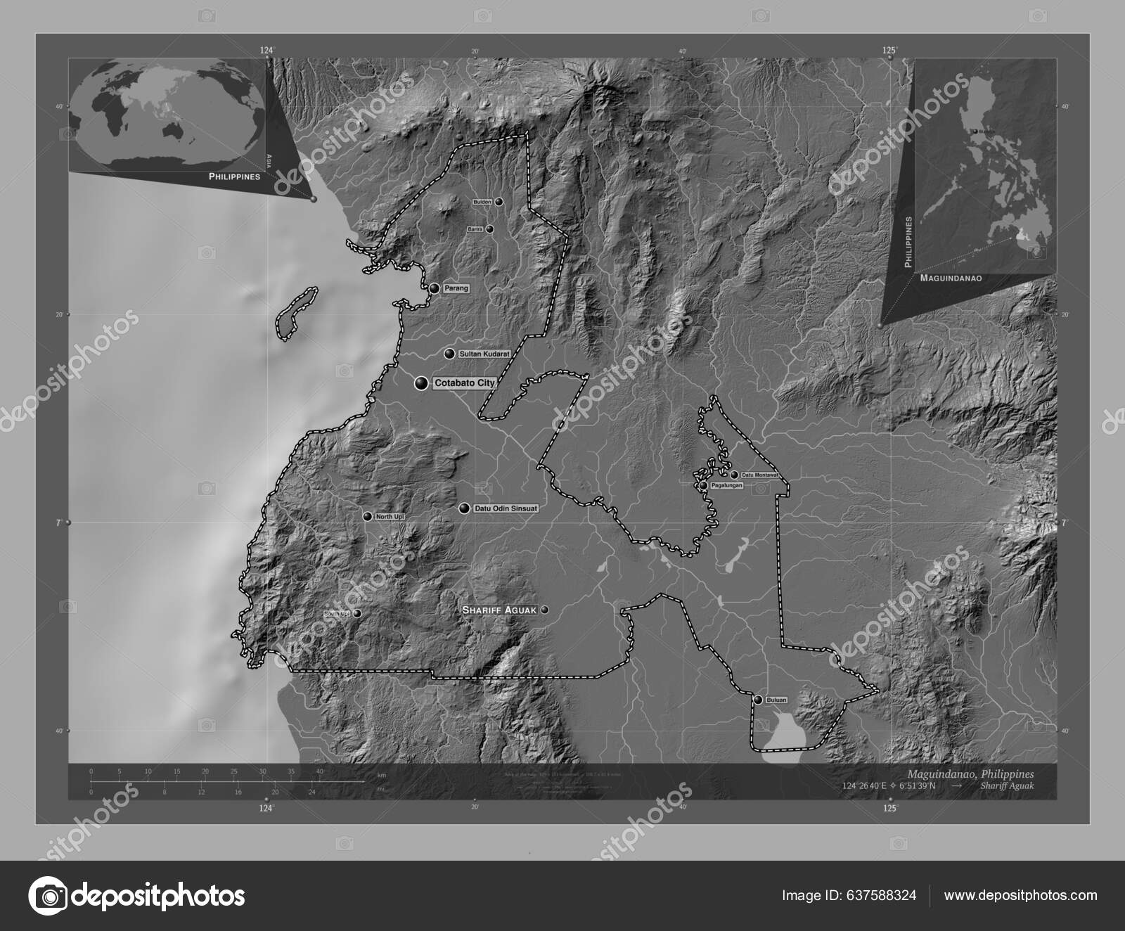 Maguindanao Province Philippines Bilevel Elevation Map Lakes Rivers ...