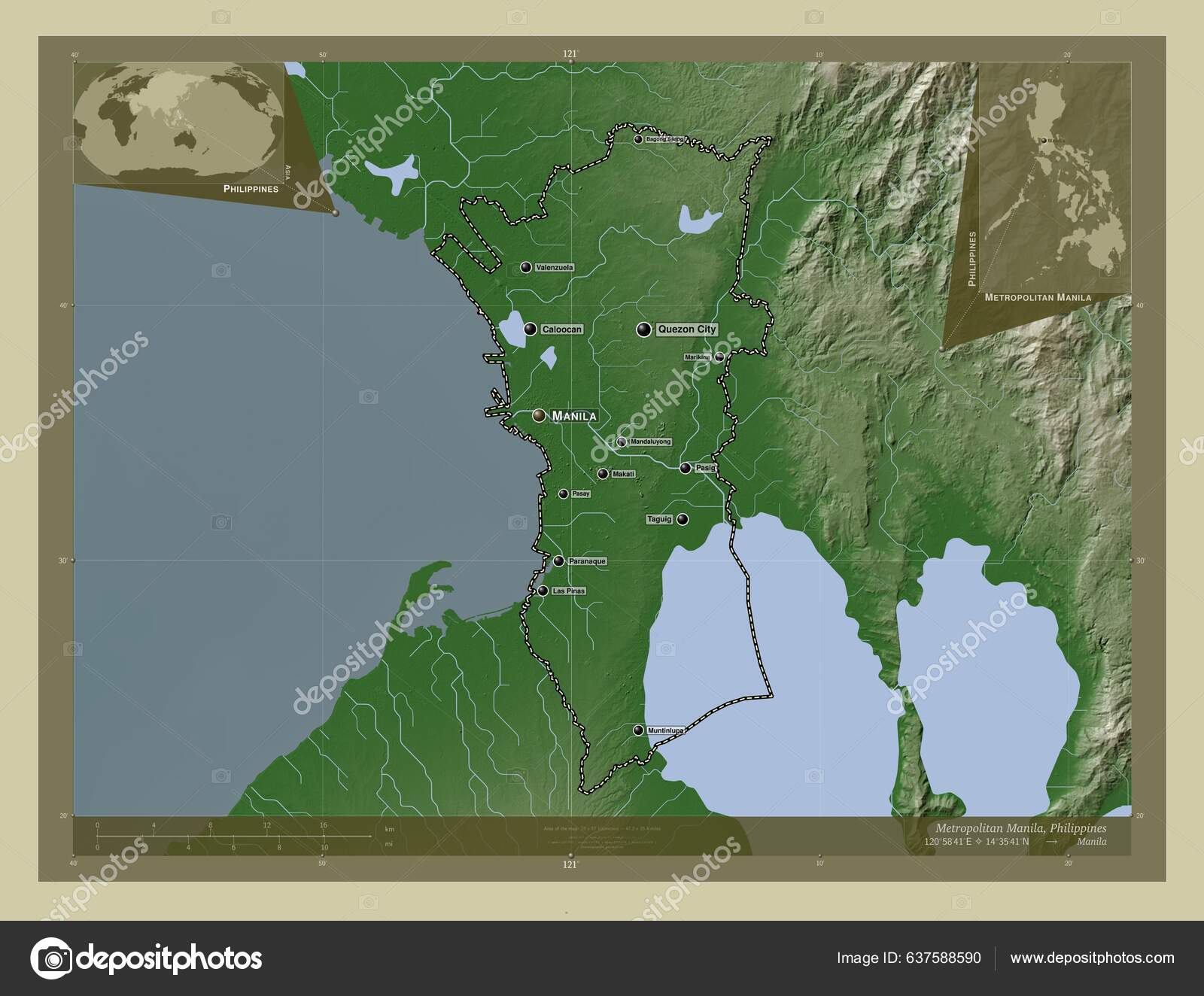 Metropolitan Manila Province Philippines Elevation Map Colored Wiki ...