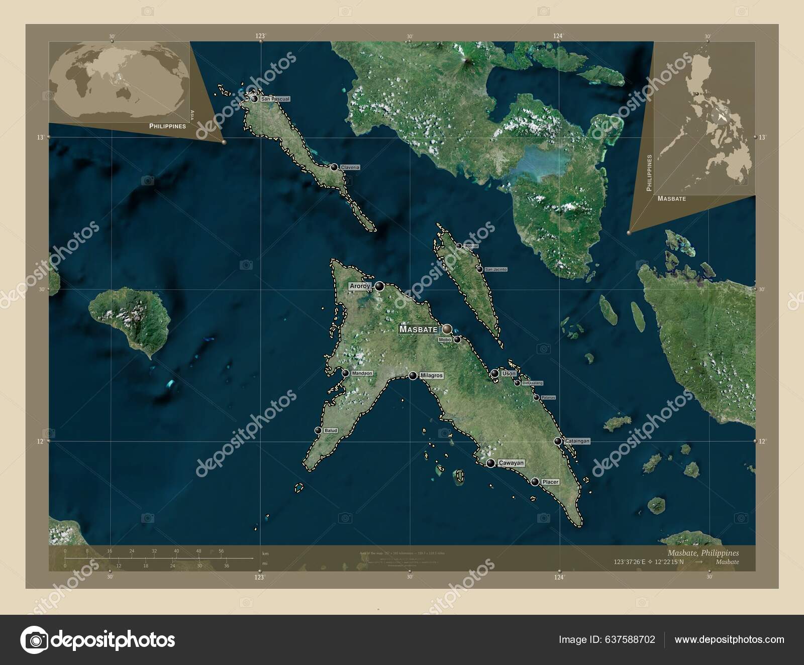 Masbate Province Philippines High Resolution Satellite Map Locations ...