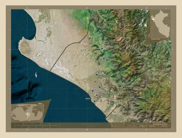 Lambayeque, region of Peru. High resolution satellite map. Locations ...