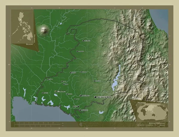 Bulacan, province of Philippines. Elevation map colored in wiki style with lakes and rivers ...