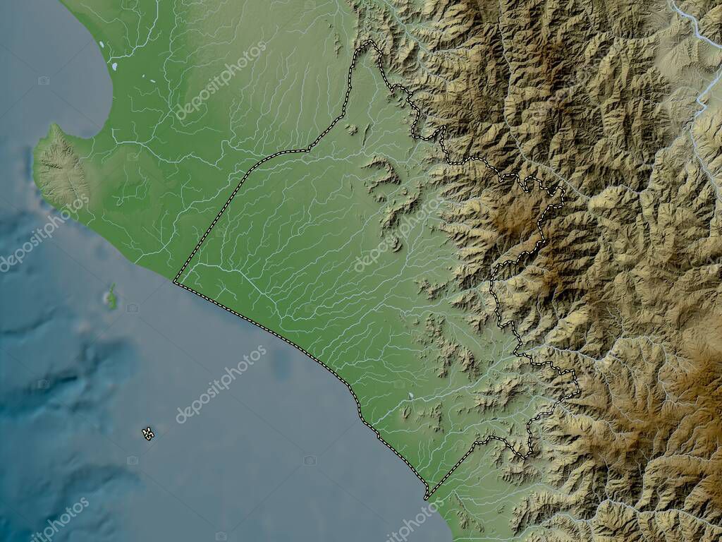 Lambayeque, región del Perú. Mapa de elevación coloreado en estilo wiki ...