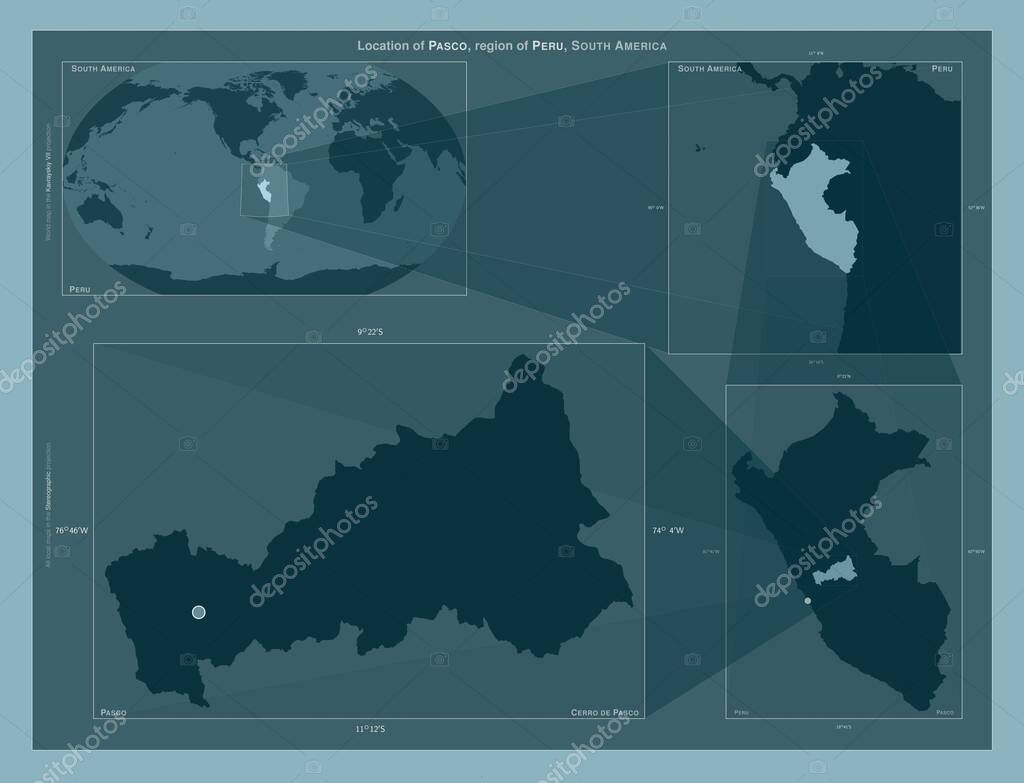 Pasco, región de Perú. Diagrama que muestra la ubicación de la región ...