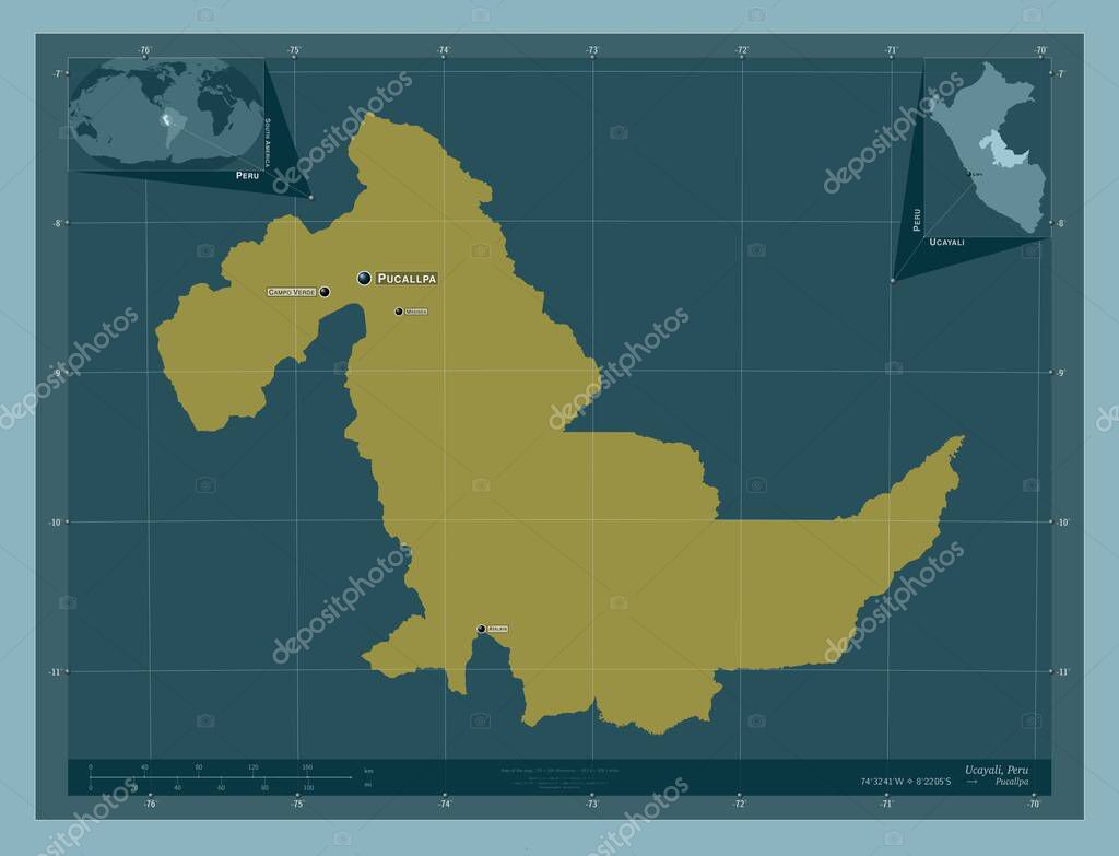 Ucayali, región de Perú. Forma de color sólido. Ubicaciones y nombres ...