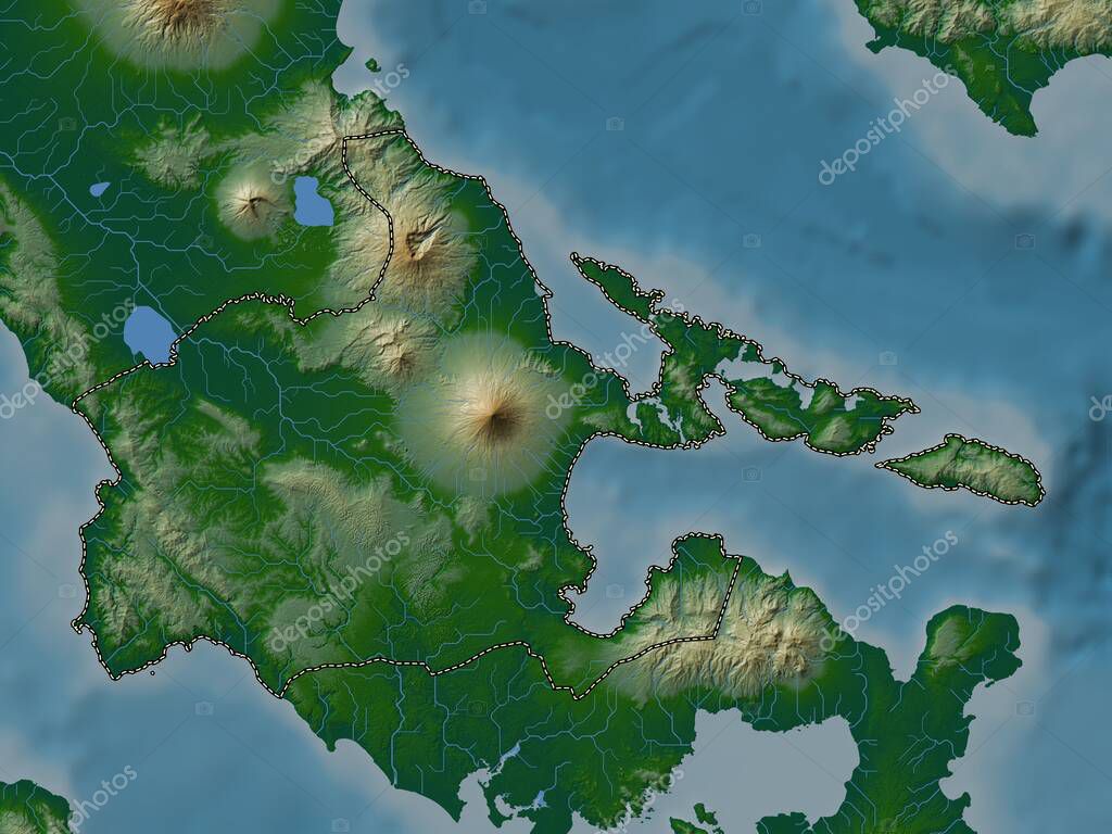 Albay, province of Philippines. Colored elevation map with lakes and ...