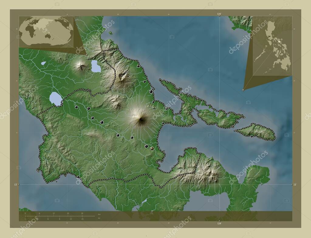 Albay, province of Philippines. Elevation map colored in wiki style ...