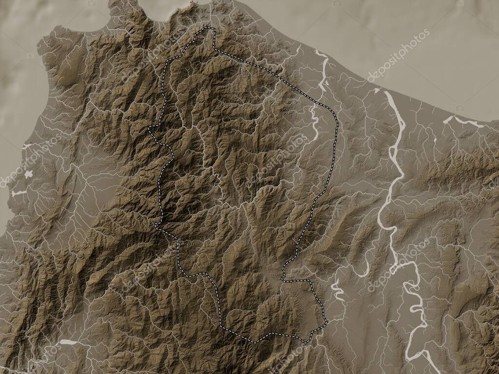 Apayao, province of Philippines. Elevation map colored in sepia tones ...
