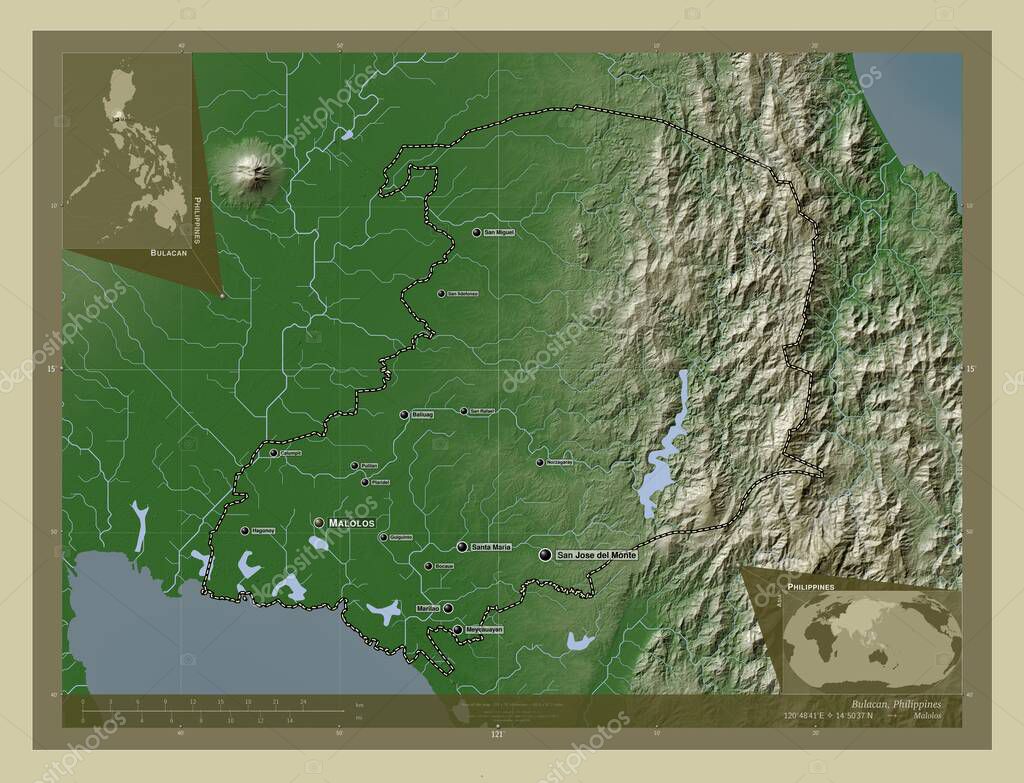 Bulacan, province of Philippines. Elevation map colored in wiki style ...