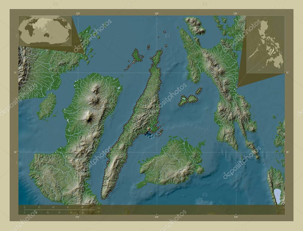 Cebu, province of Philippines. Elevation map colored in wiki style with ...