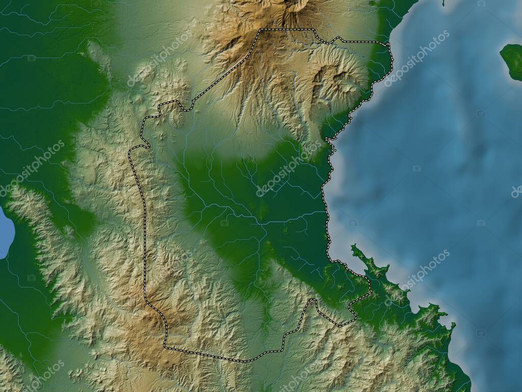 Davao del Sur, province of Philippines. Colored elevation map with ...