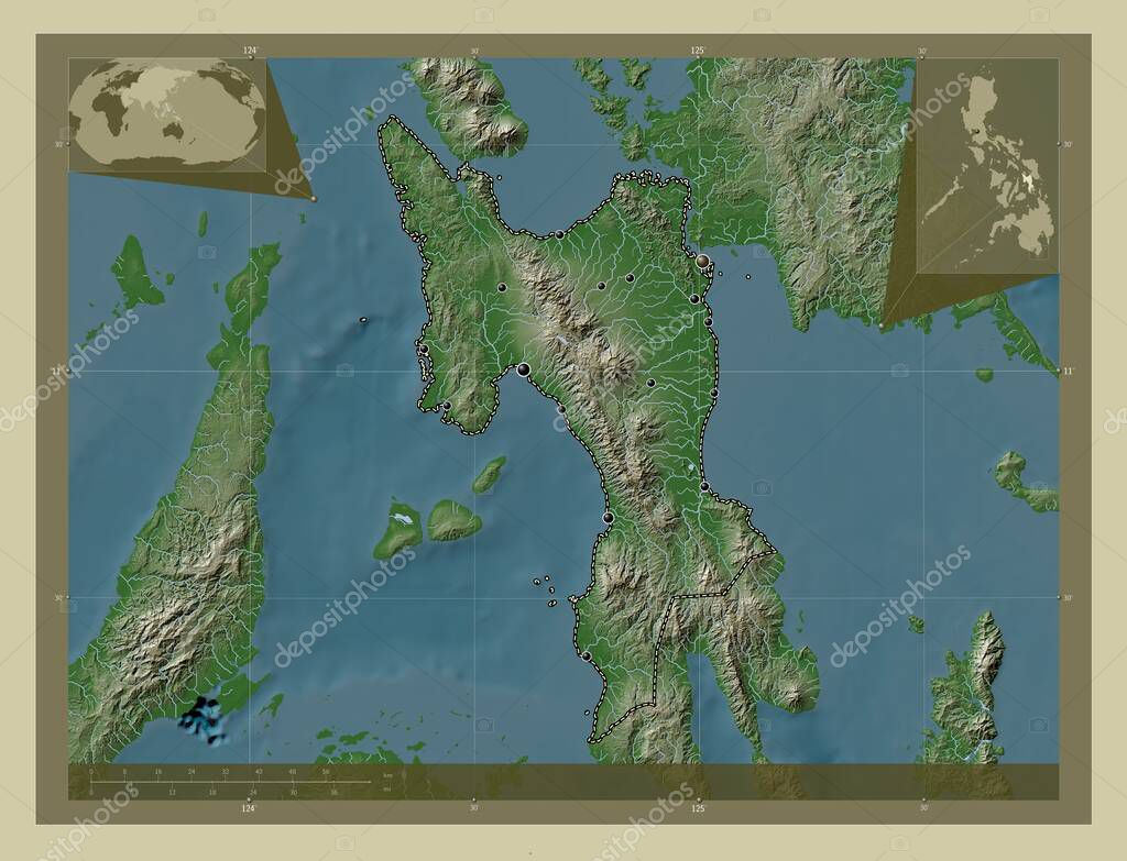 Leyte, province of Philippines. Elevation map colored in wiki style ...