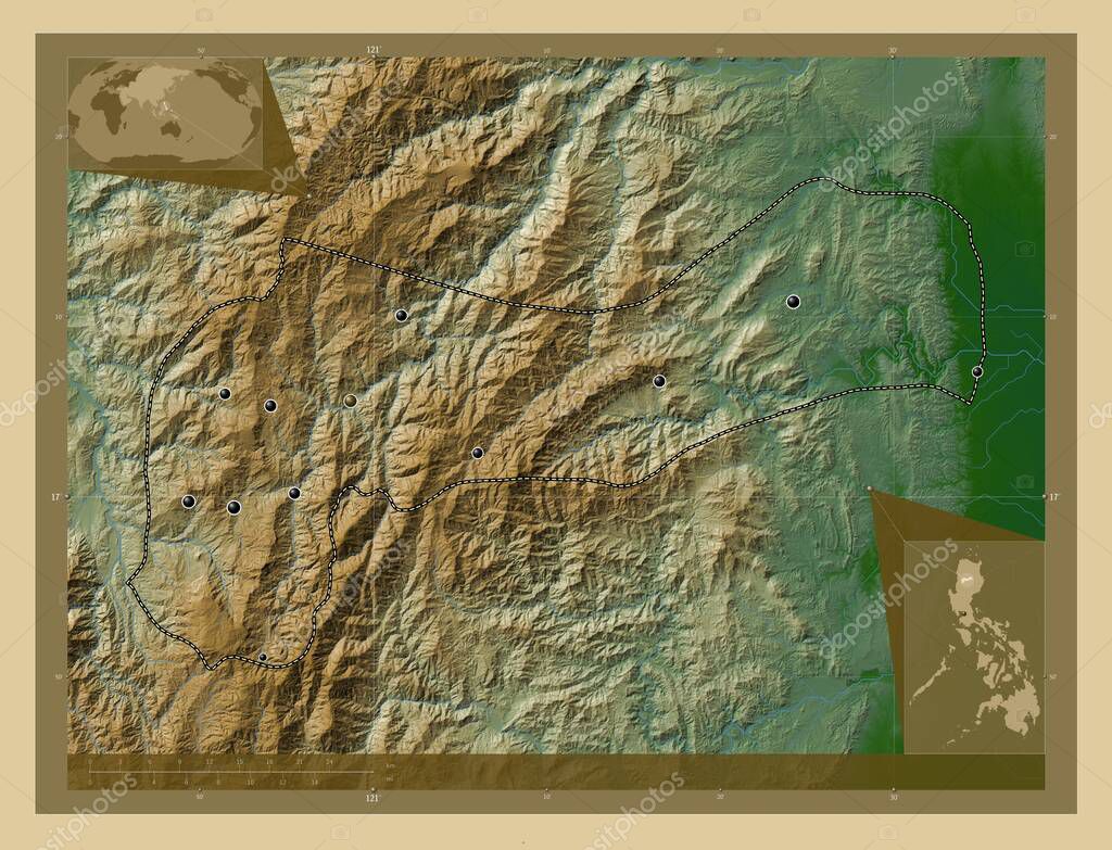 Mountain Province, province of Philippines. Colored elevation map with ...