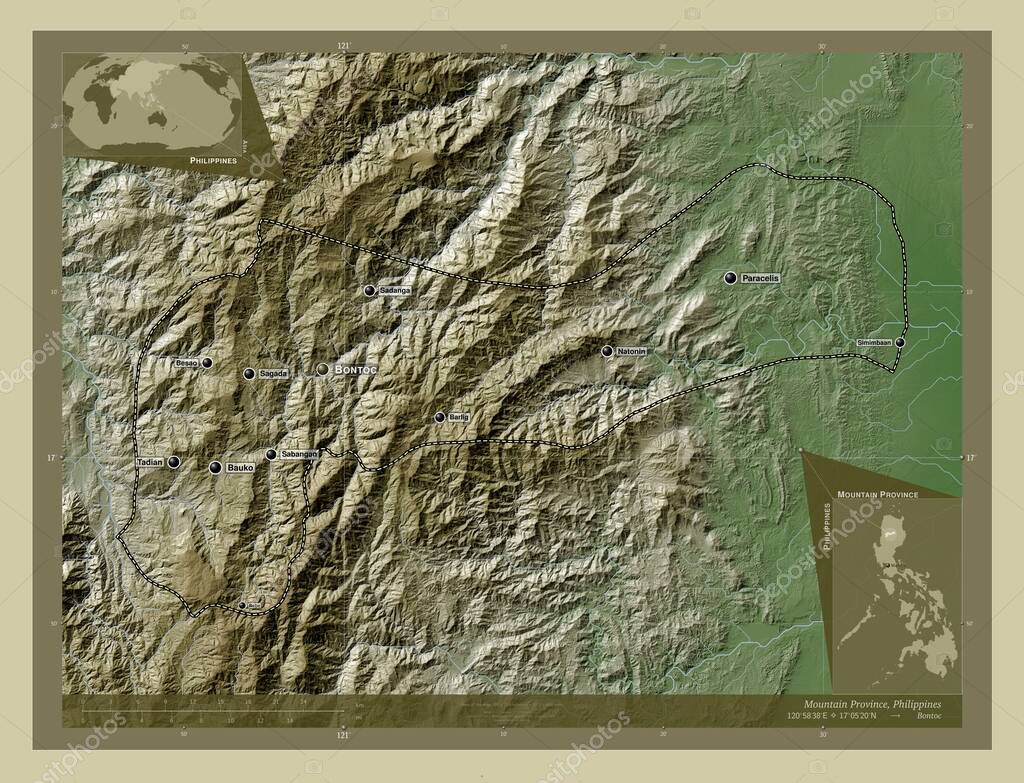 Mountain Province, province of Philippines. Elevation map colored in ...