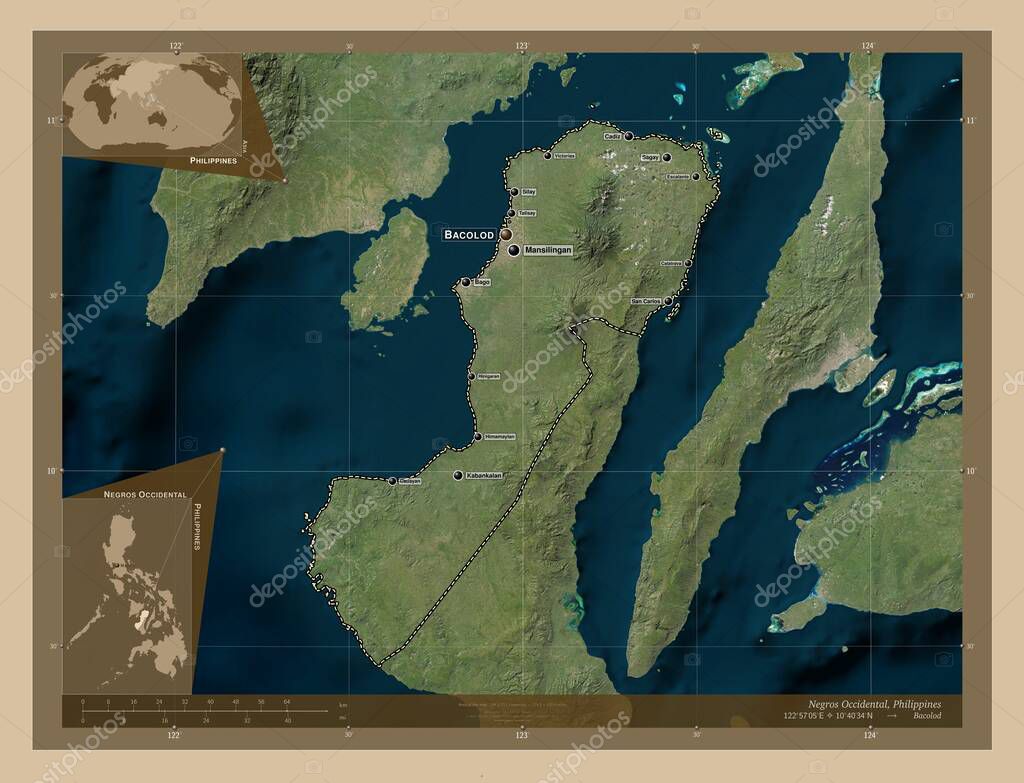 Negros Occidental, province of Philippines. Low resolution satellite ...