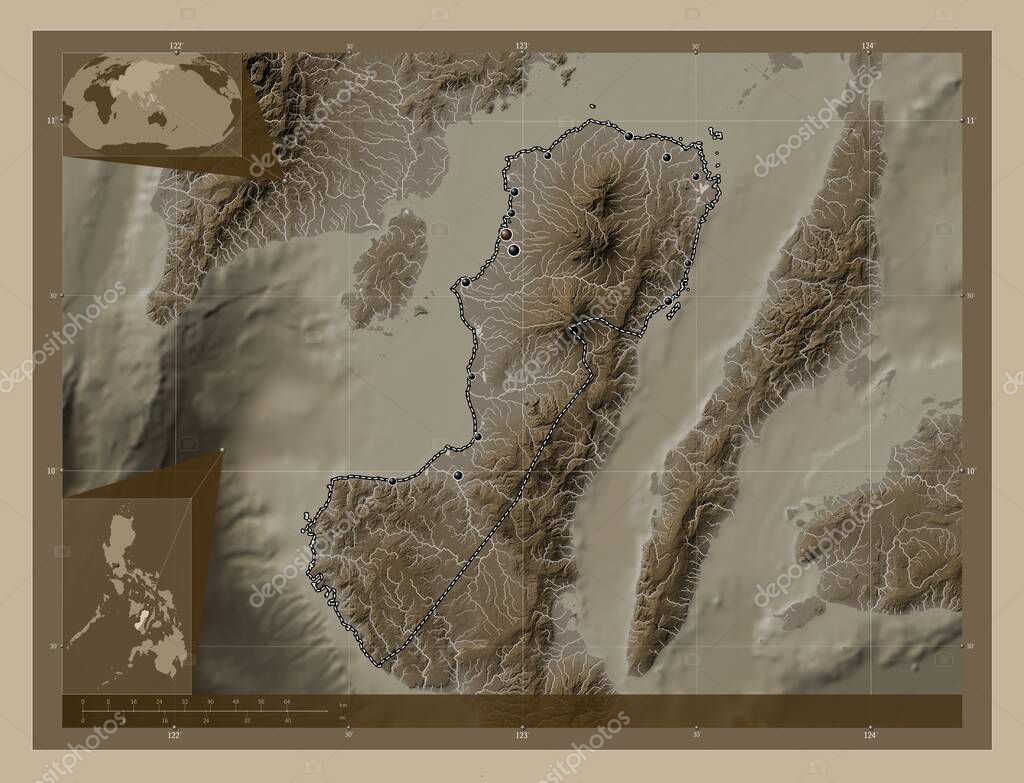 Negros Occidental, province of Philippines. Elevation map colored in ...