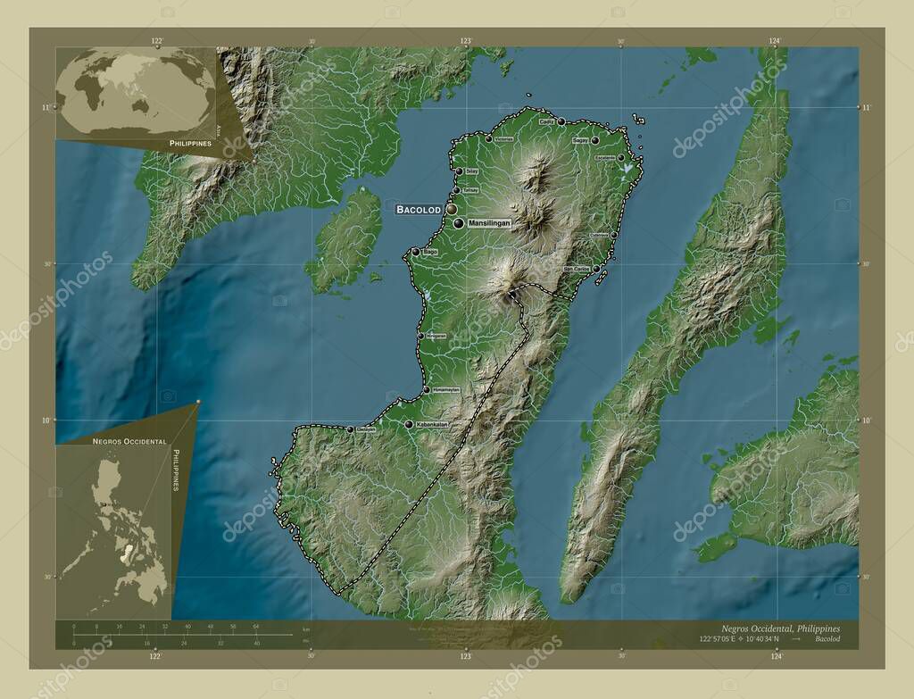 Negros Occidental, province of Philippines. Elevation map colored in ...