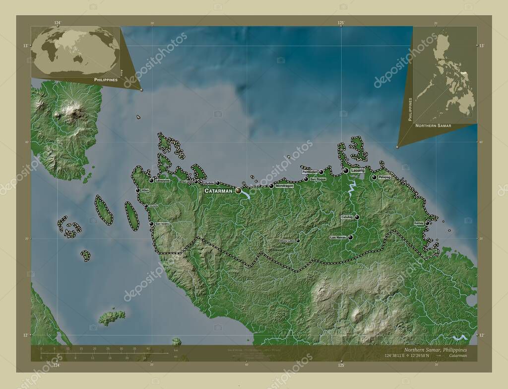 Northern Samar, province of Philippines. Elevation map colored in wiki ...