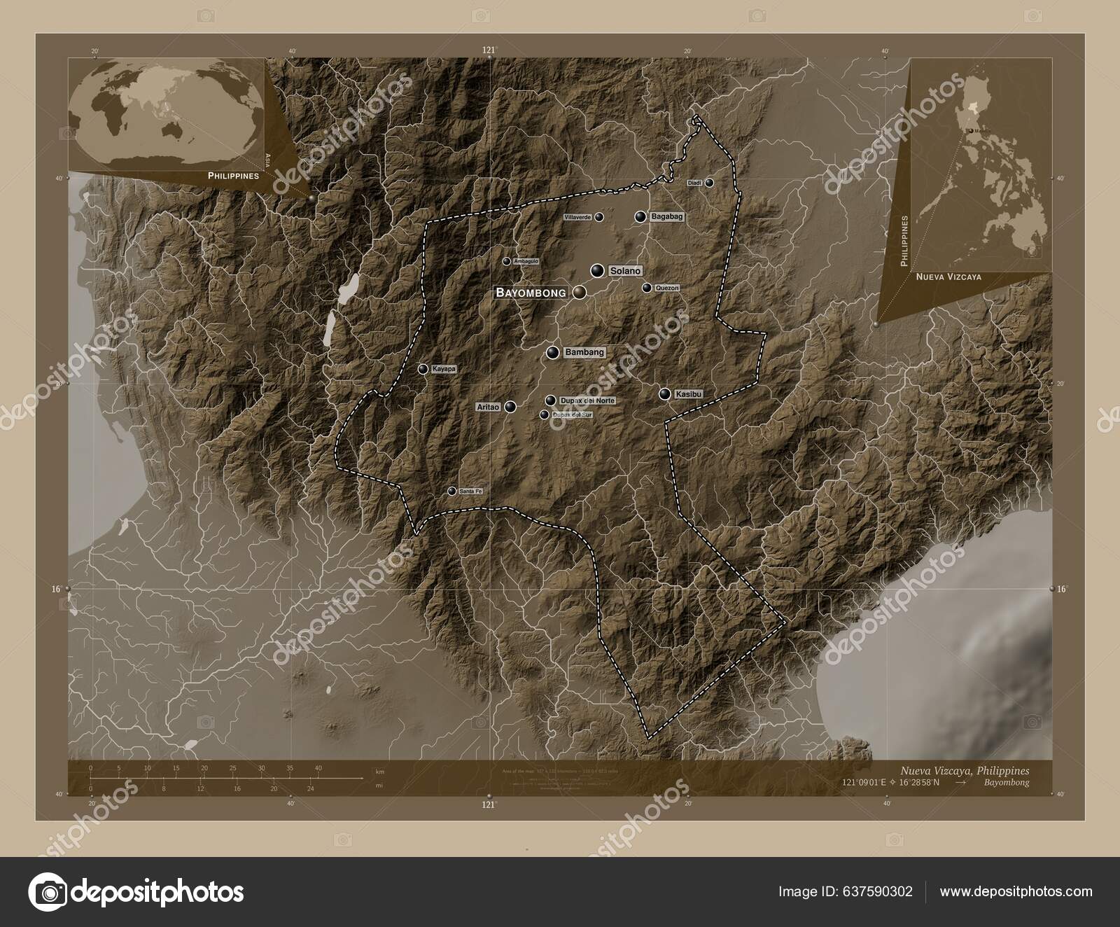 Nueva Vizcaya Province Philippines Elevation Map Colored Sepia Tones ... Nueva Vizcaya Province Philippines Elevation Map Colored Sepia Tones ...