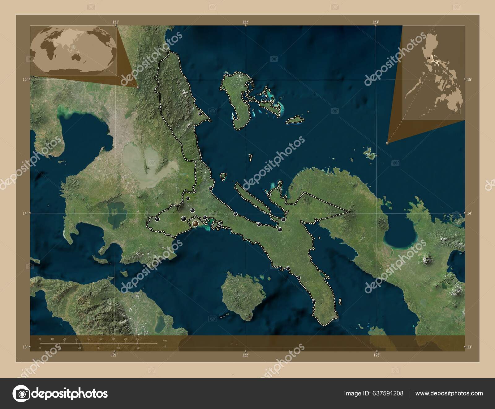 Quezon Province Philippines Low Resolution Satellite Map Locations ...