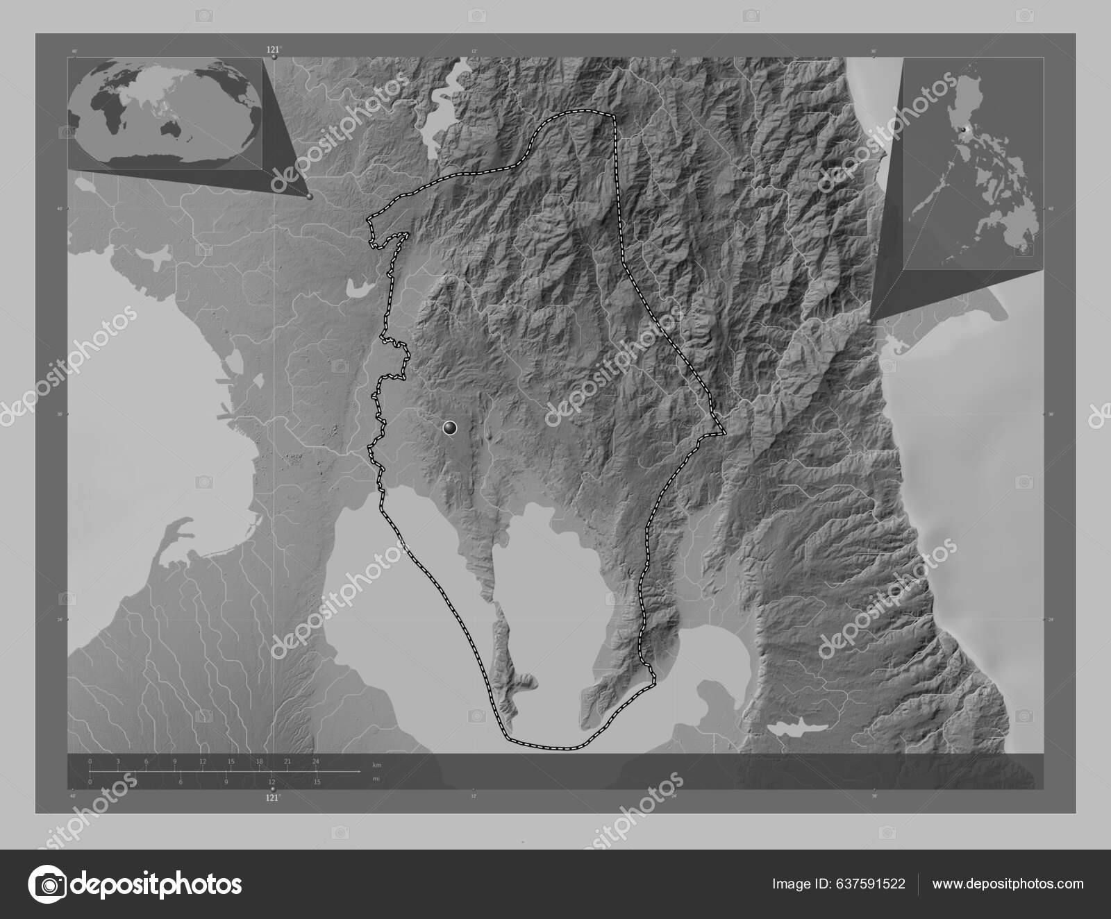 Rizal Province Philippines Grayscale Elevation Map Lakes Rivers Corner ...