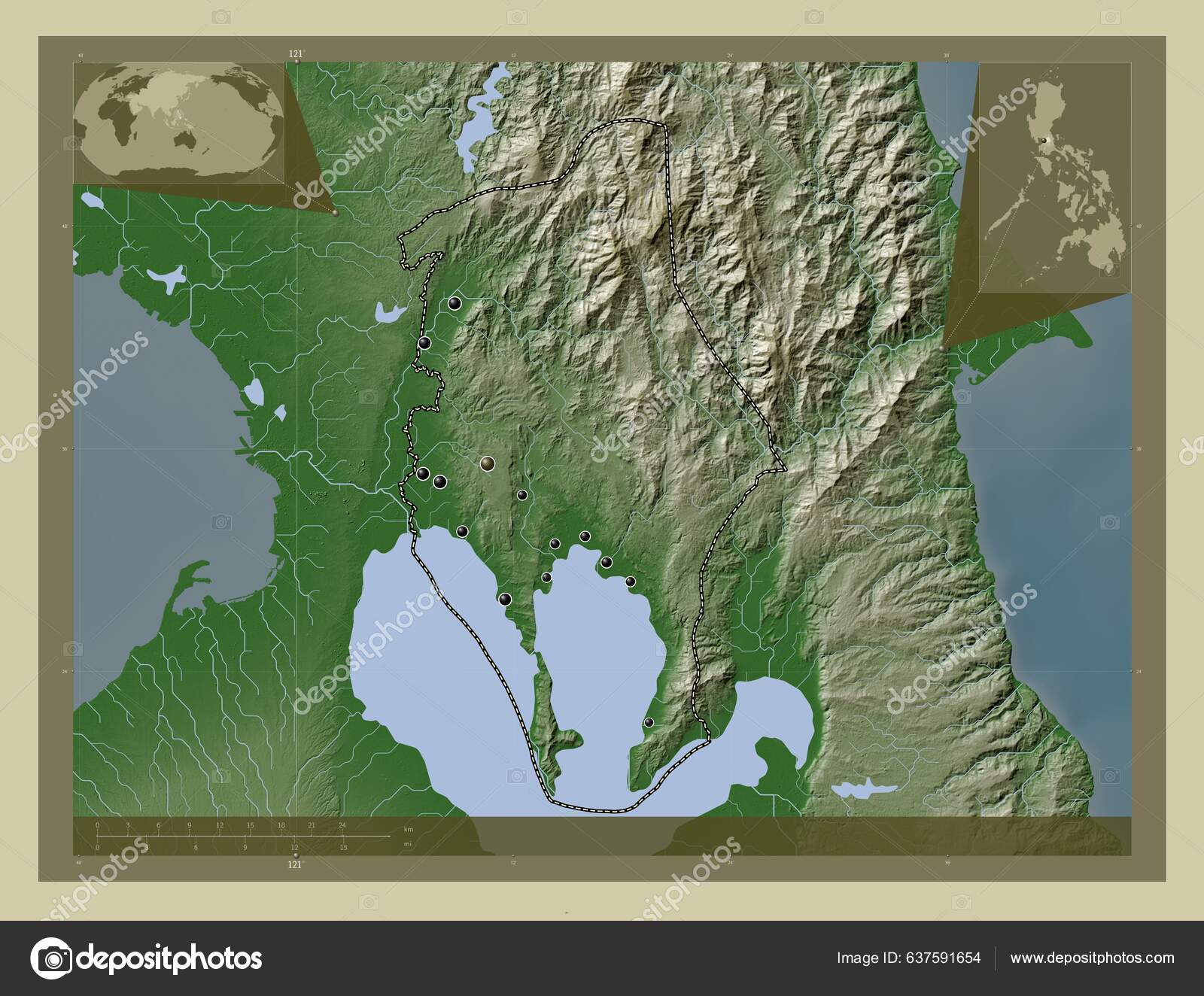 Rizal Province Philippines Elevation Map Colored Wiki Style Lakes ...