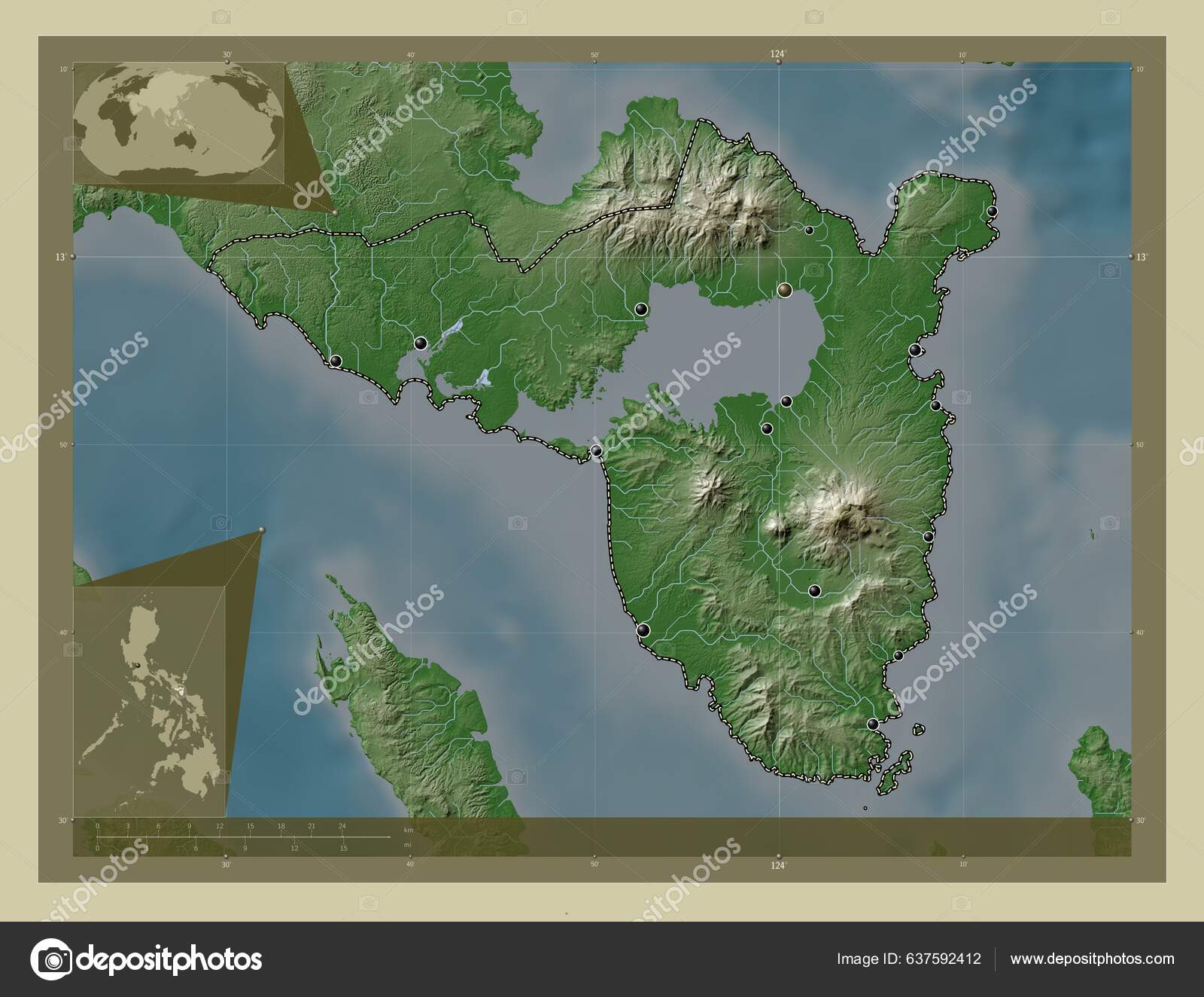 Sorsogon Province Philippines Elevation Map Colored Wiki Style Lakes ...